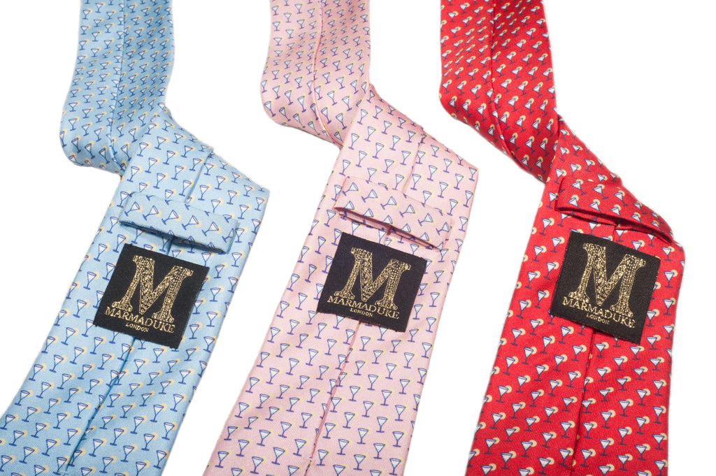 Cocktail Silk Tie • light blue cocktail glass print silk tie ...